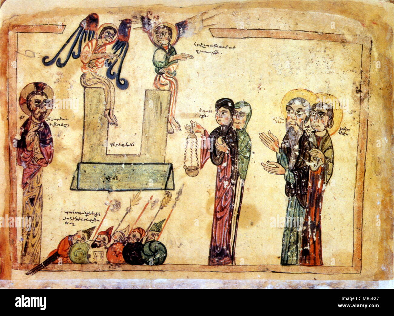 Armenian Christian illustrated manuscript showing the resurrection of ...