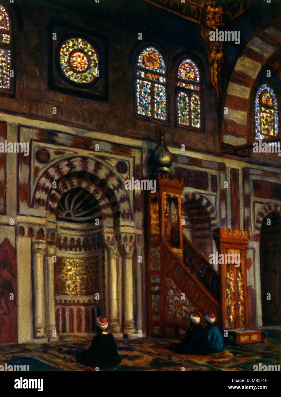 Interior of a mosque with a Mihrab; by Nasreddine Dinet (Alphonse ...