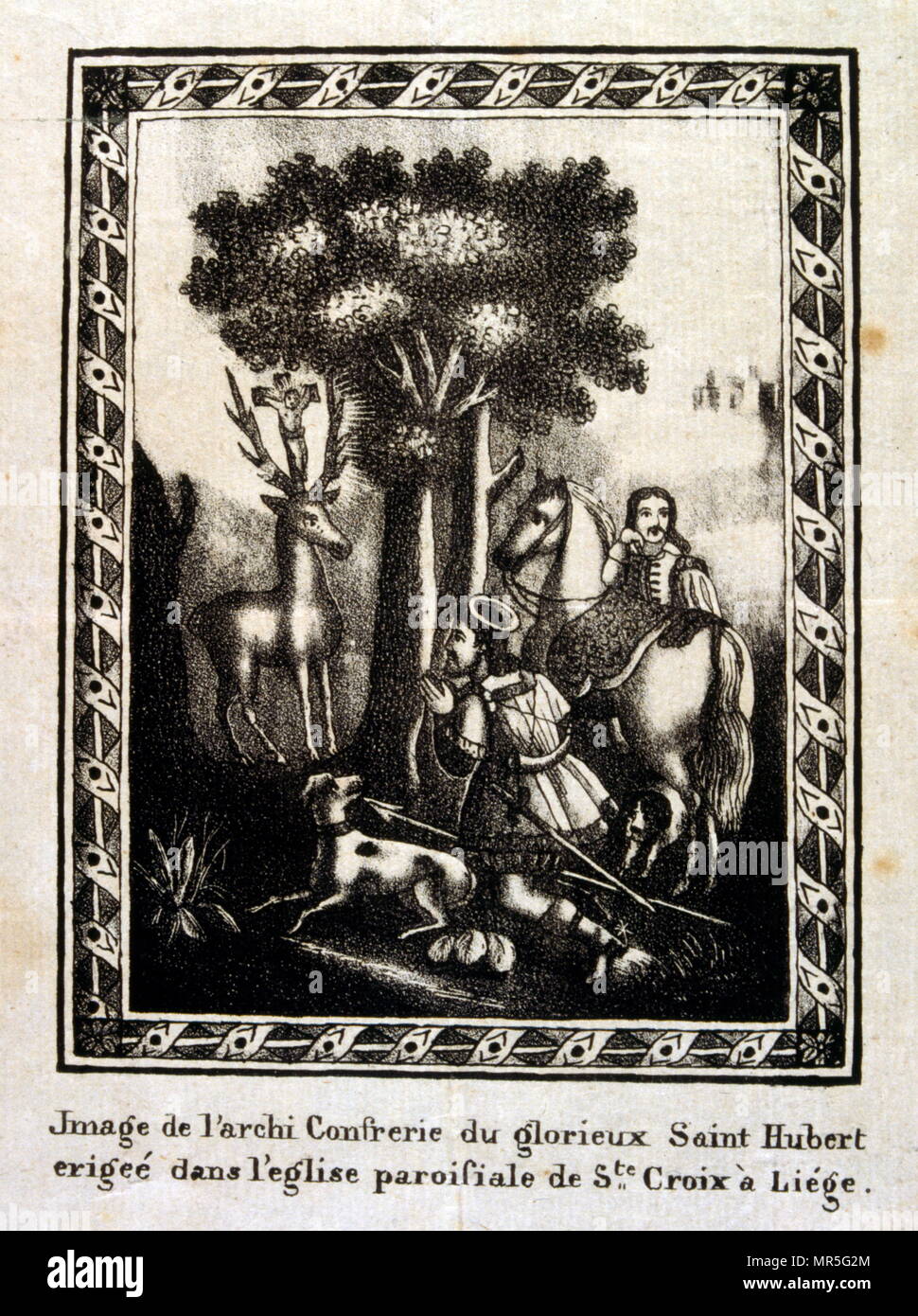 French 18th century illustration of Saint Hubertus or Hubert (c. 656 ...