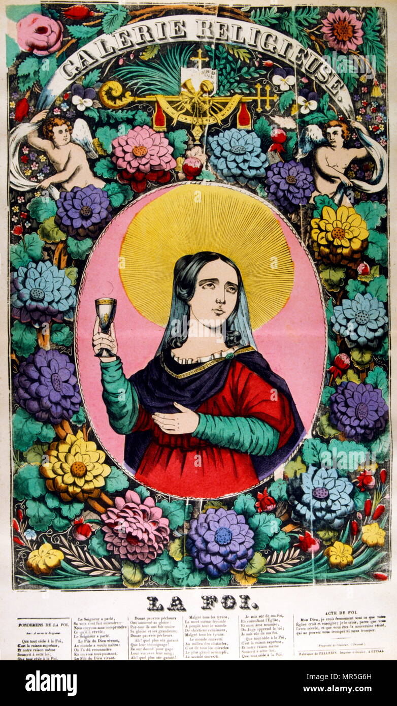 French 19th century illustration depicting Christian faith as an ideal ...