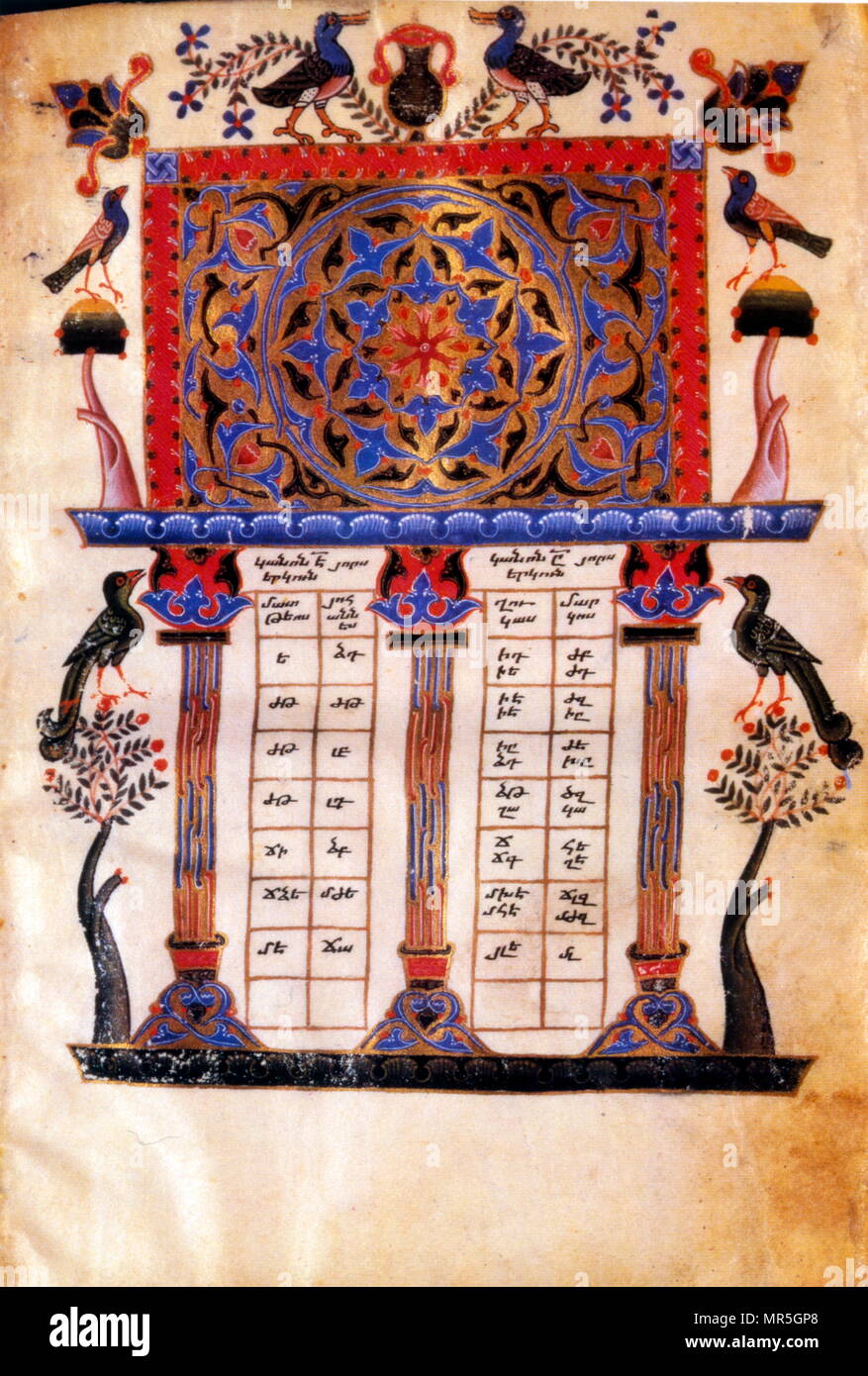 Armenian Christian Illustrated Manuscript Showing A Canonical Concordance 13th Century Stock