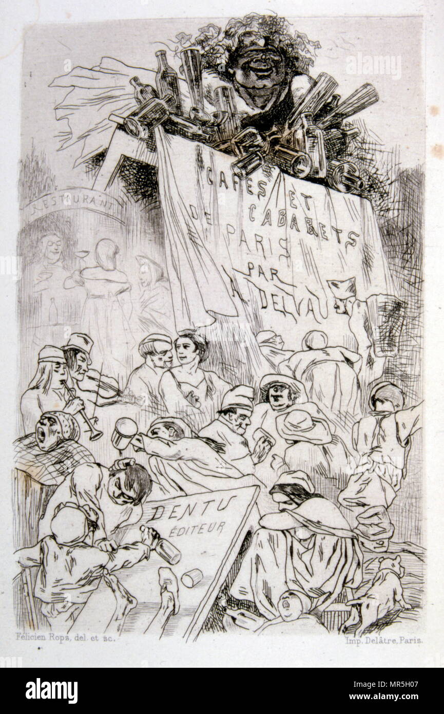 19th century cartoon of a French street scene showing a Paris ...