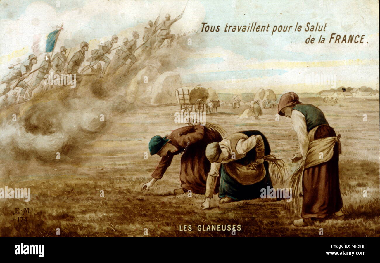 French World War One Propaganda postcard based on the 'Gleaners' by the ...