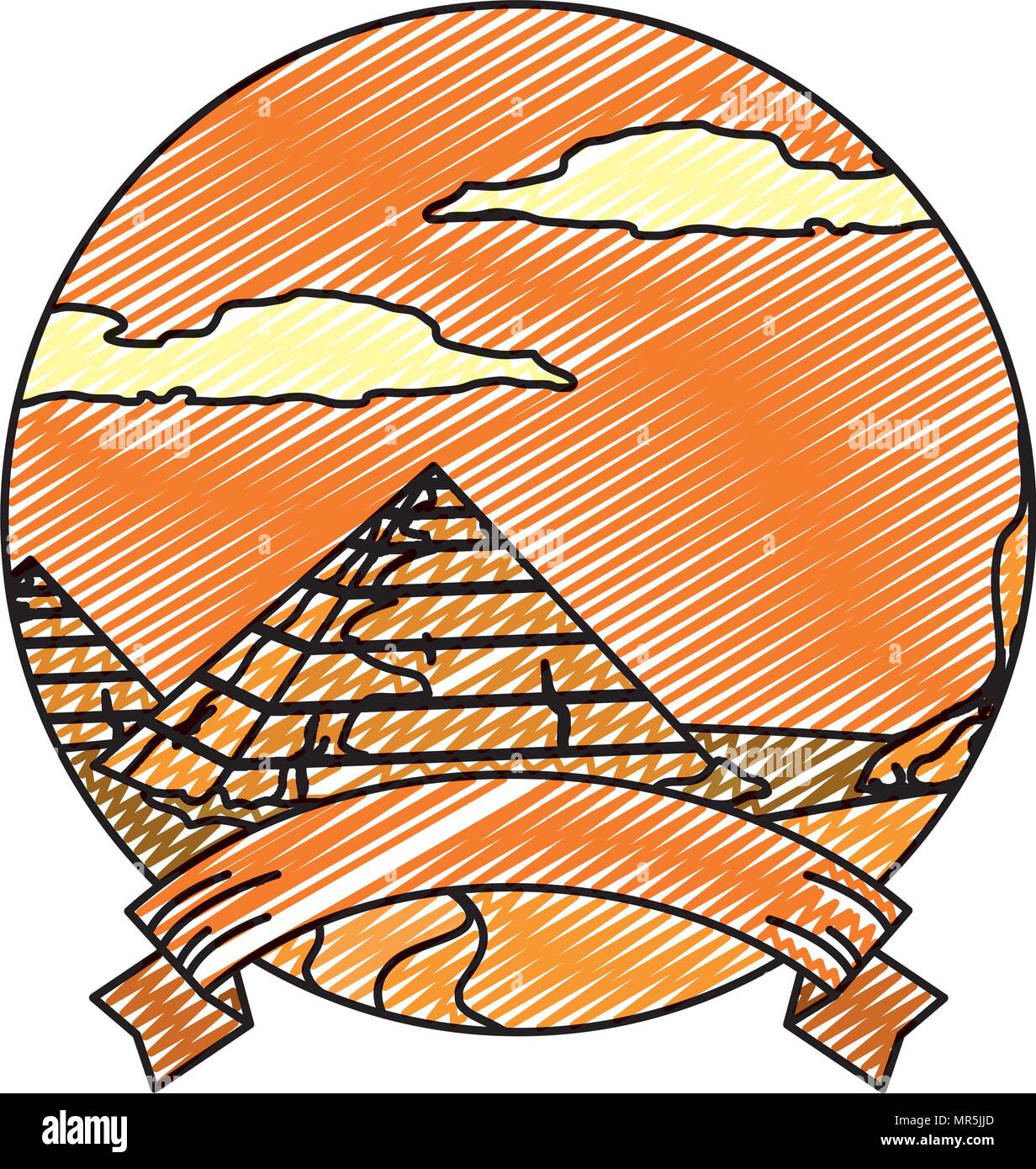 doodle desert egypt pyramid landscape with ribbon Stock Vector Image ...