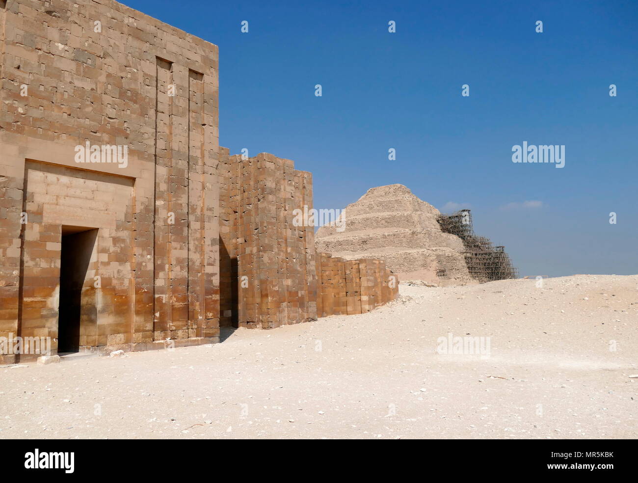 Step Pyramid and funerary complex of Djoser, at Saqqara, Egypt. Saqqara was an ancient burial ...