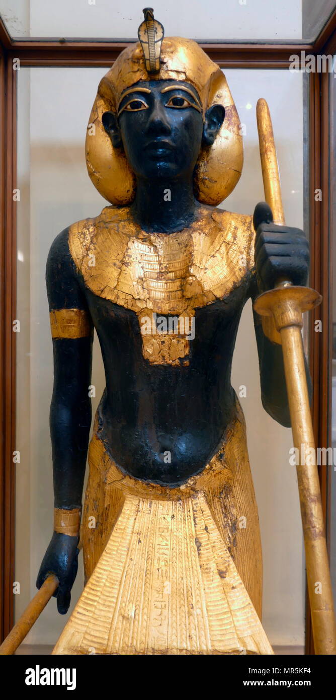 gilded wooden guardian statues from King Tutankhamen's burial chamber ...
