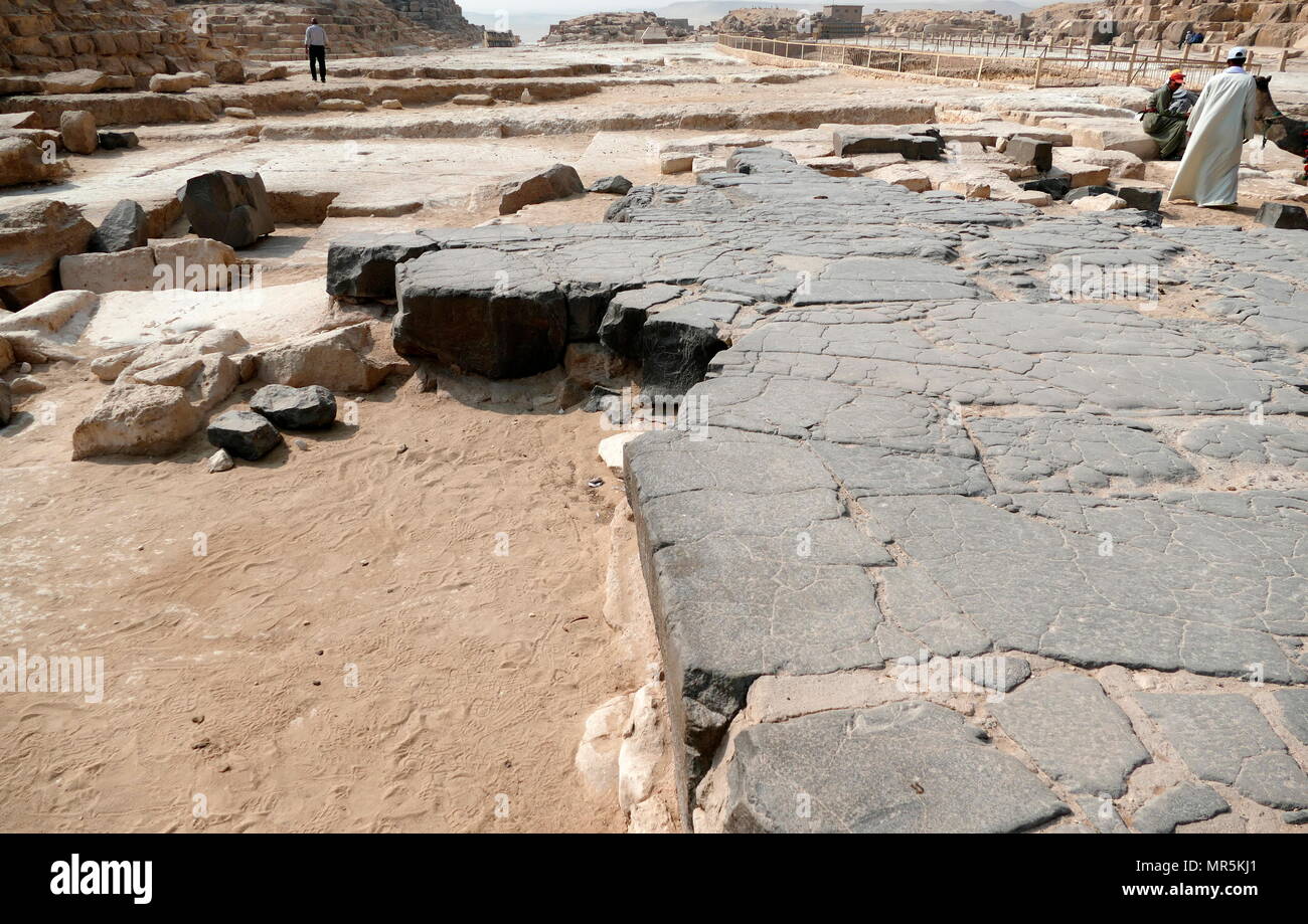 Remains of a stone floor at the temple sites near the Great Pyramid of ...