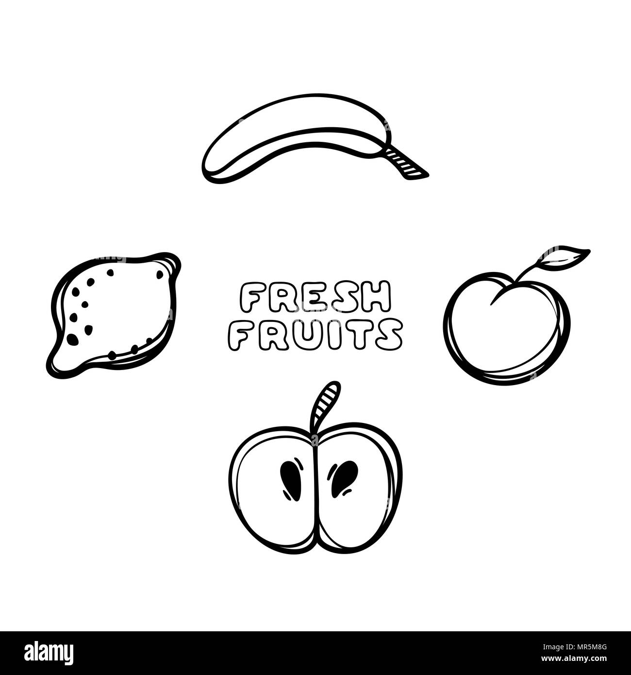 Cartoon fruits on white background. Hand drawn illustration Stock ...