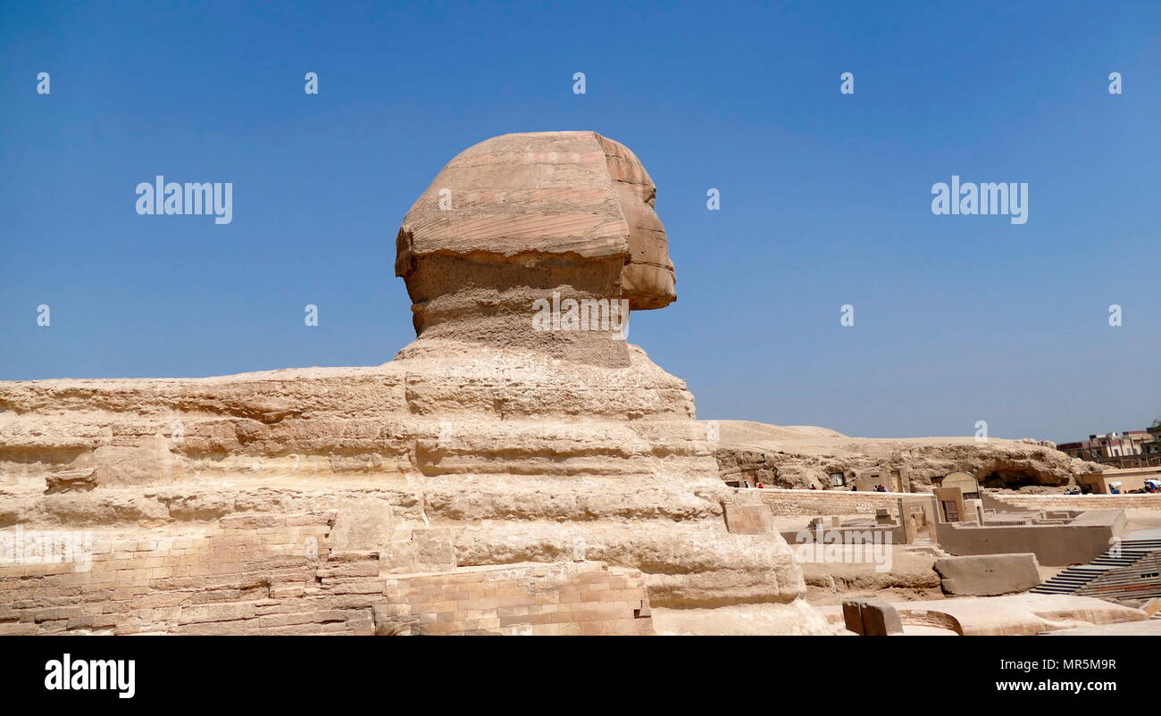 The Great Sphinx of Giza. limestone statue of a reclining sphinx, a ...