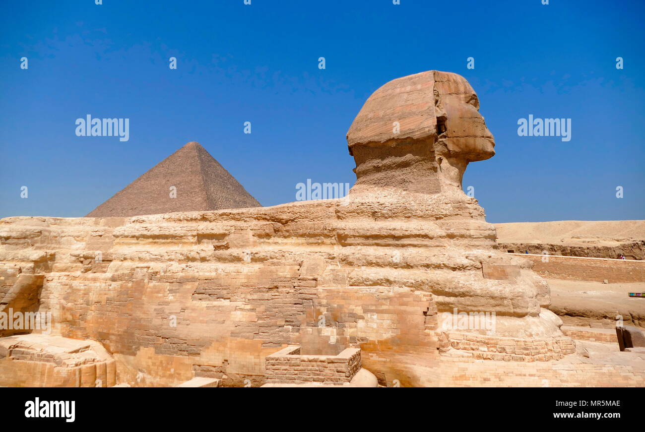 The Great Sphinx of Giza. limestone statue of a reclining sphinx, a ...