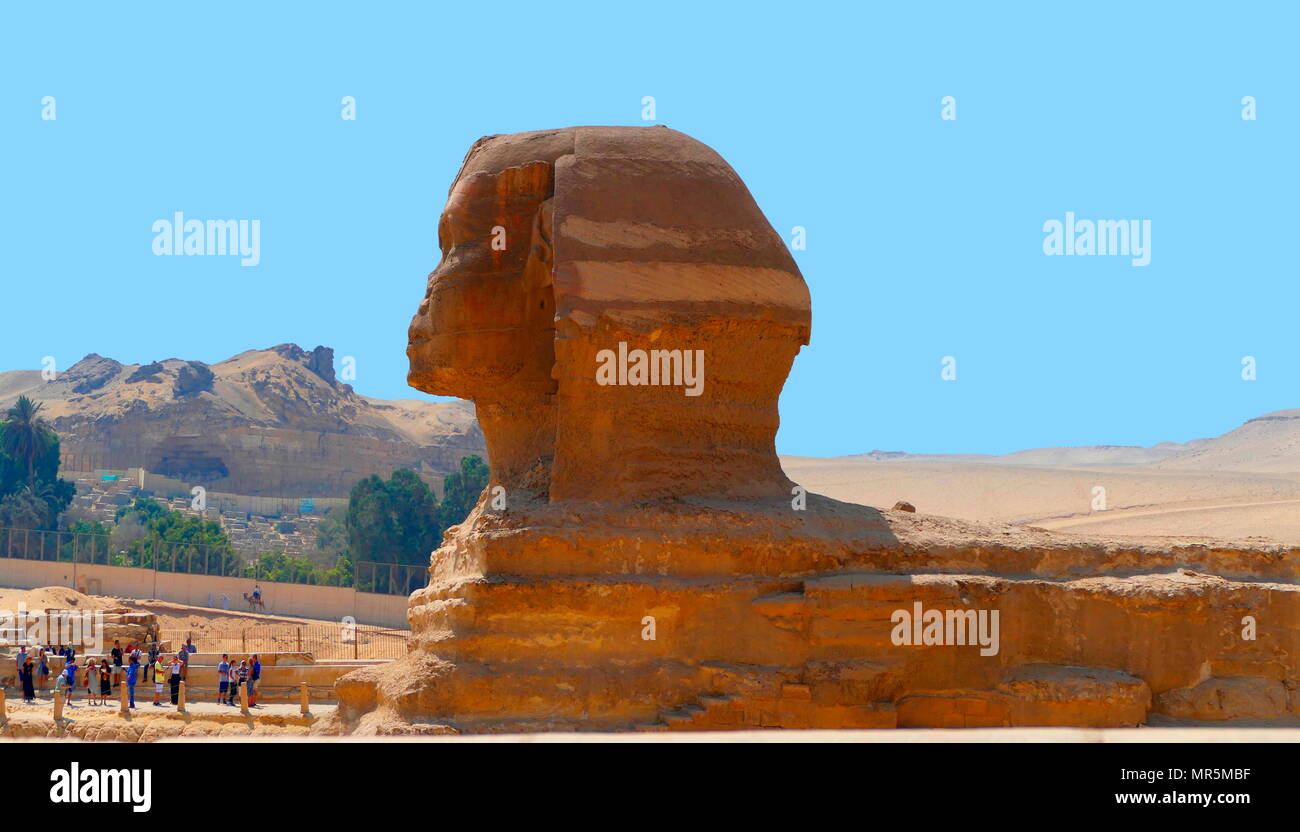 The Great Sphinx of Giza. limestone statue of a reclining sphinx, a ...