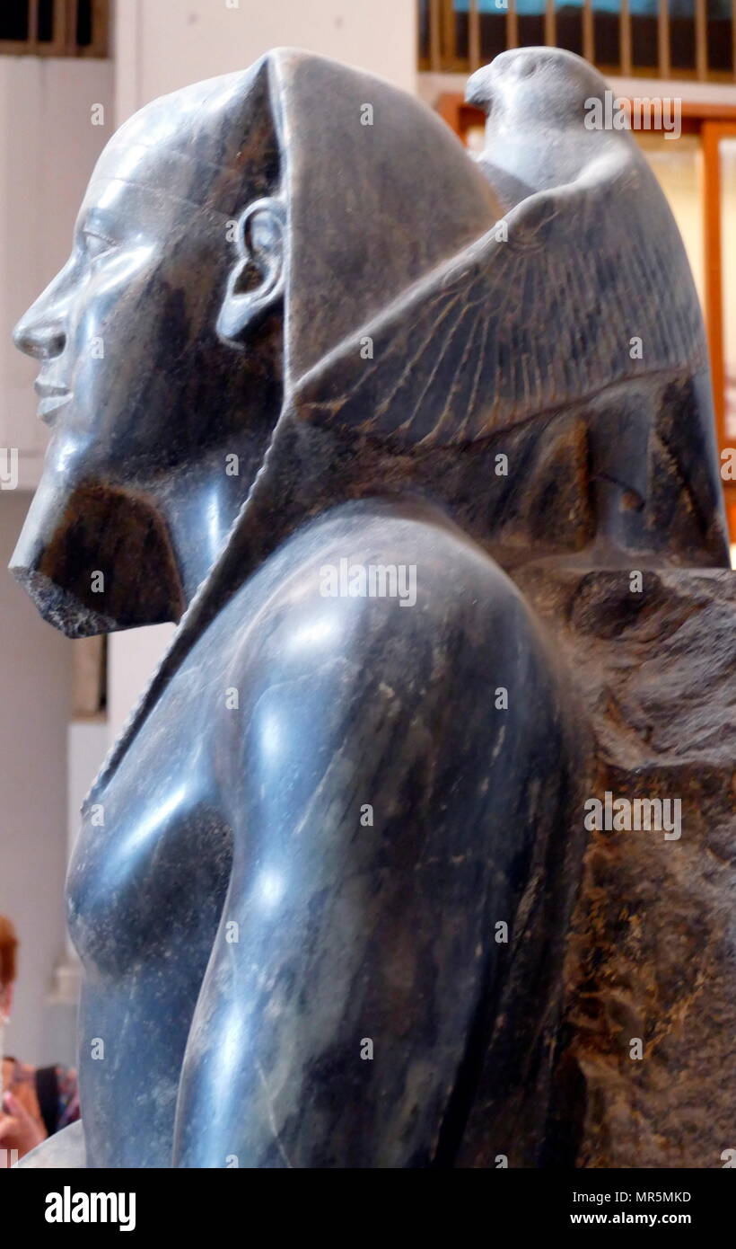 Diorite statue of King Cephren, builder of the second Pyramid at Giza ...