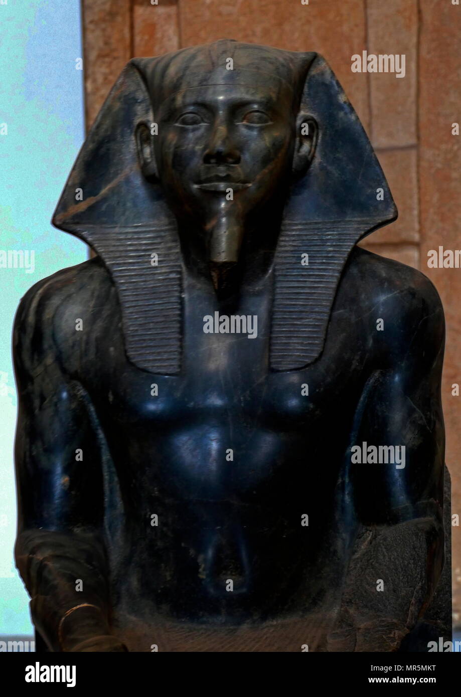 Diorite statue of King Cephren, builder of the second Pyramid at Giza ...