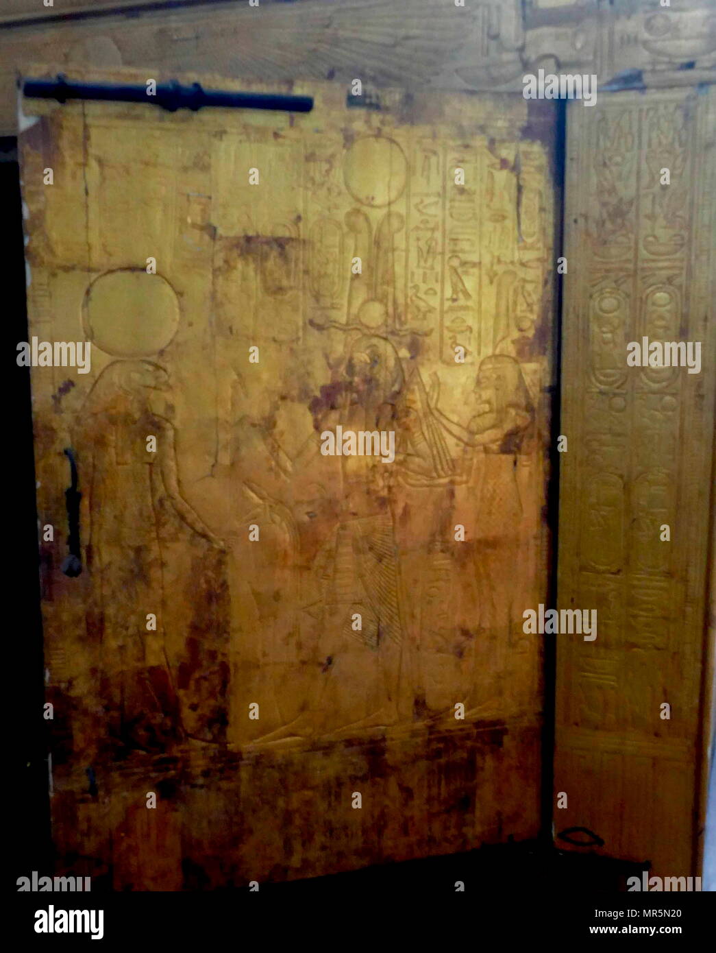 Detail from the gilded case housing the canopic shrine and jars of King ...