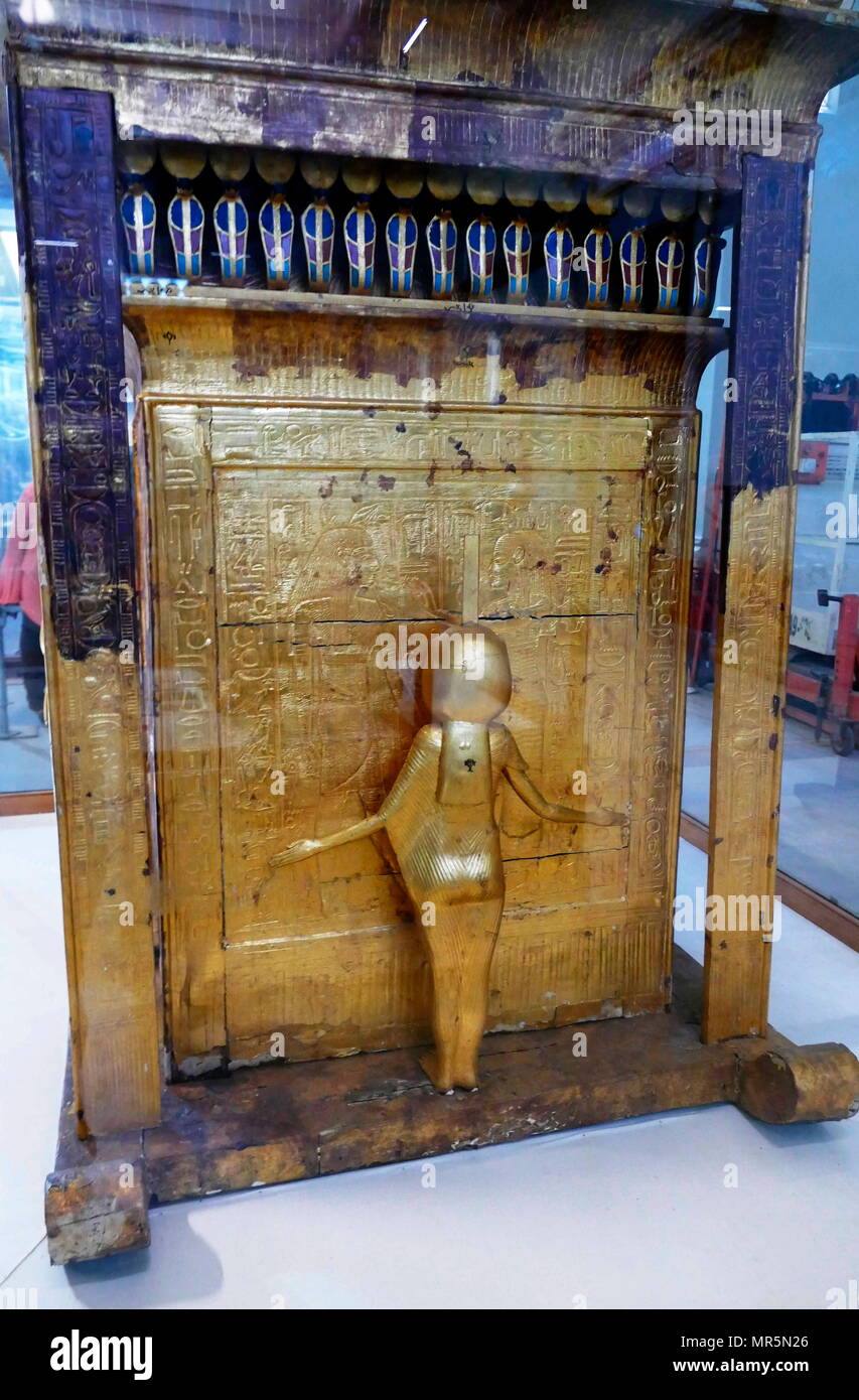 Guardian goddess protecting the gilded case housing the canopic shrine ...