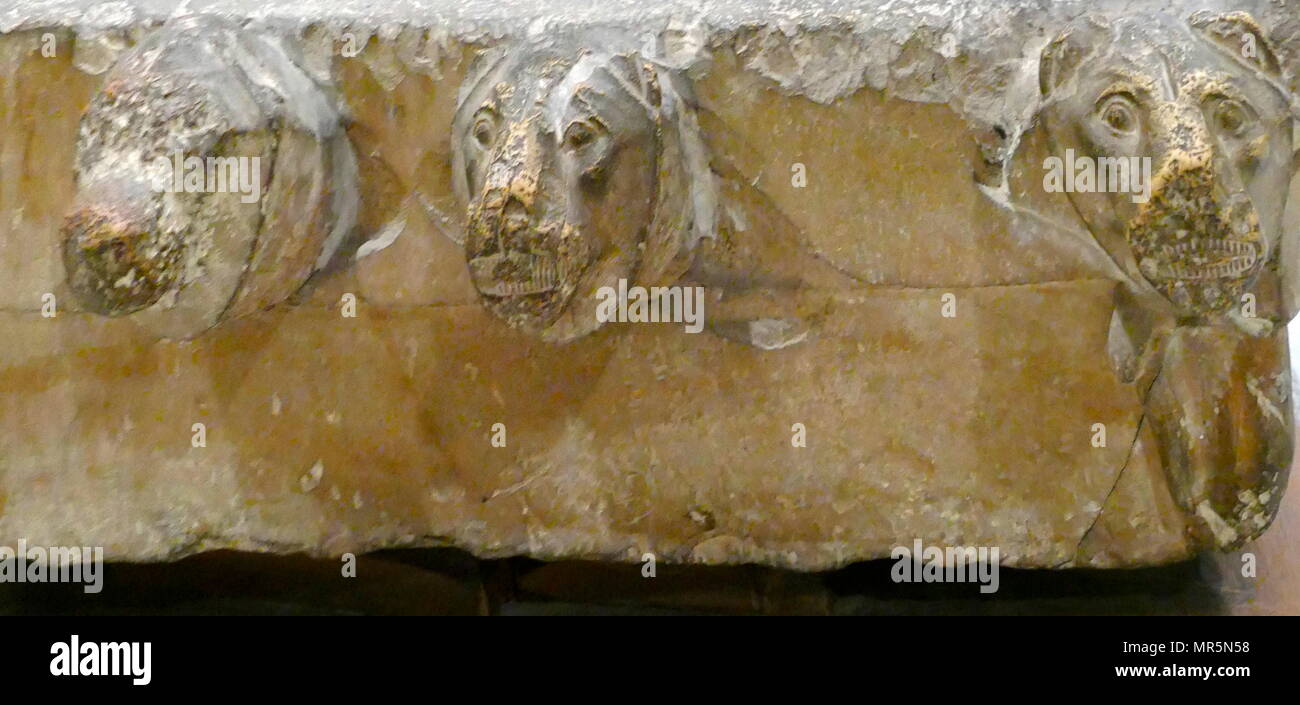 red granite water-spout fountain from the funerary temple of King Unas ...