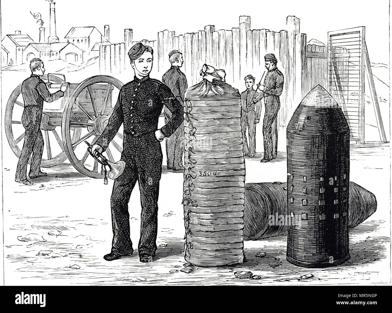 Engraving depicting a shell for an 80-ton gun. Dated 19th century Stock ...