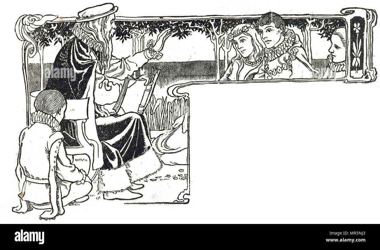 Frontispiece depicting a philosopher reading aloud. Dated 20th century ...