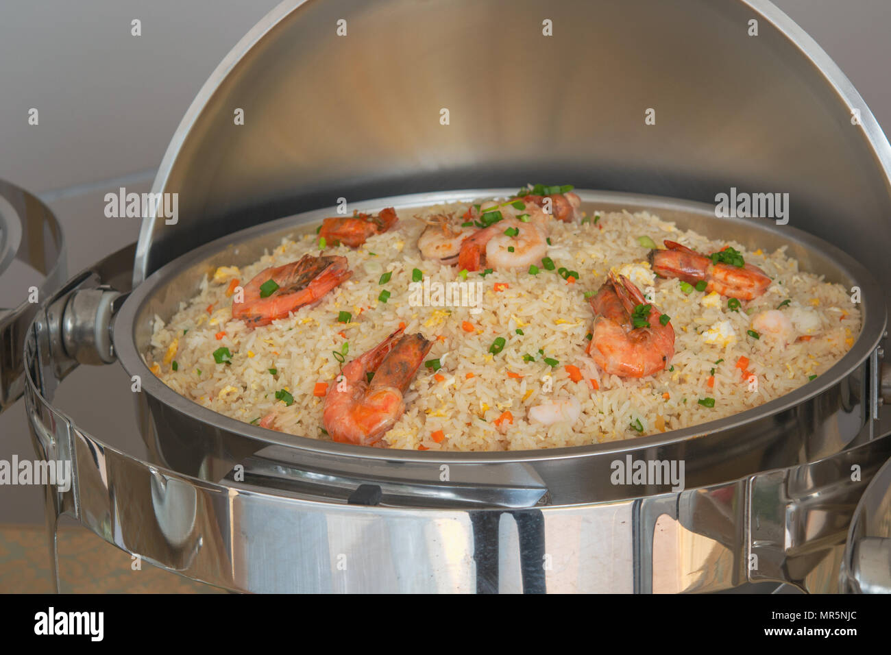Shrimp fried rice on the line food buffet Stock Photo - Alamy