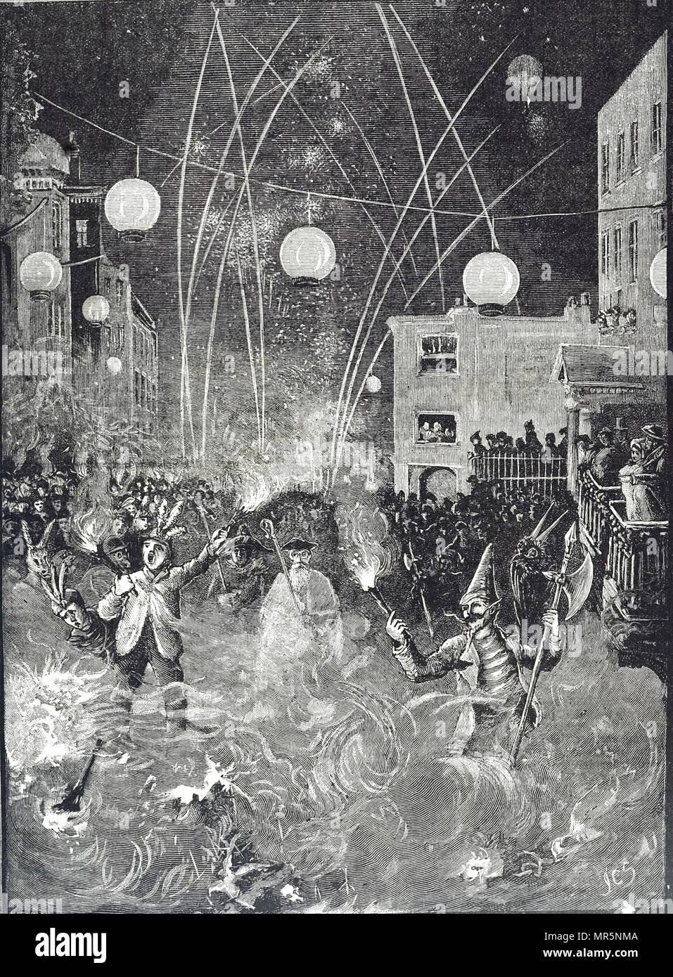 Engraving depicting the 1886 Lewes Bonfire. Lewes Bonfire describes a ...