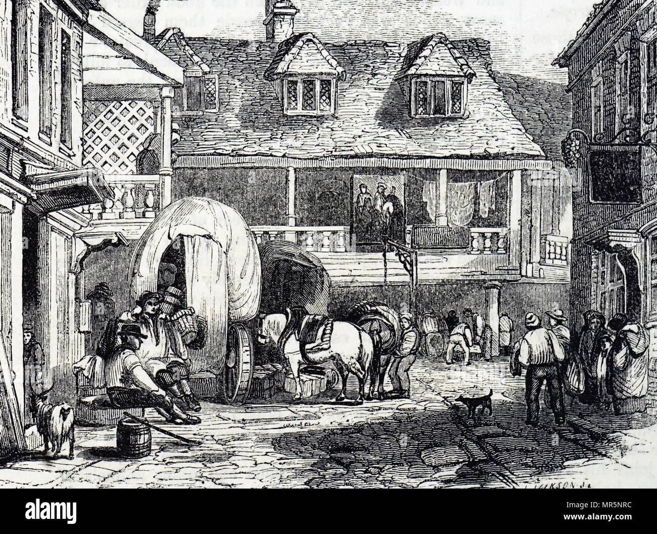 Engraving depicting waggons in the yard of Talbot Inn, Southwark. Dated ...