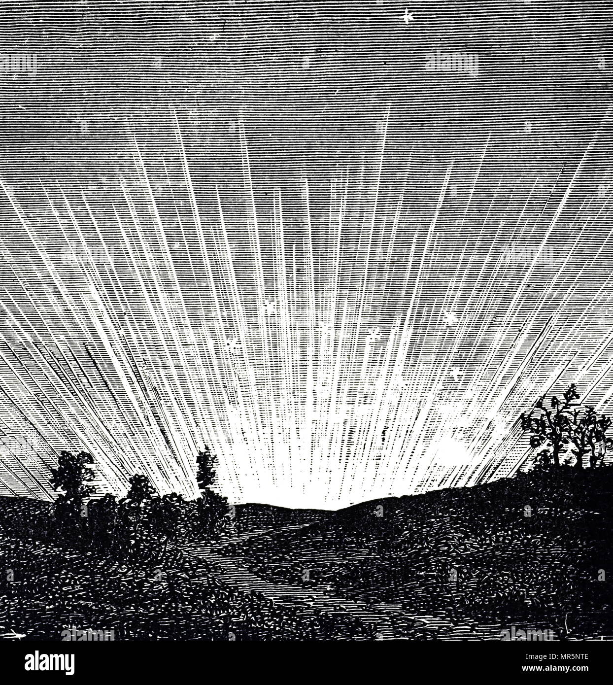 Engraving depicting a view of the Aurora Borealis, a light show caused ...