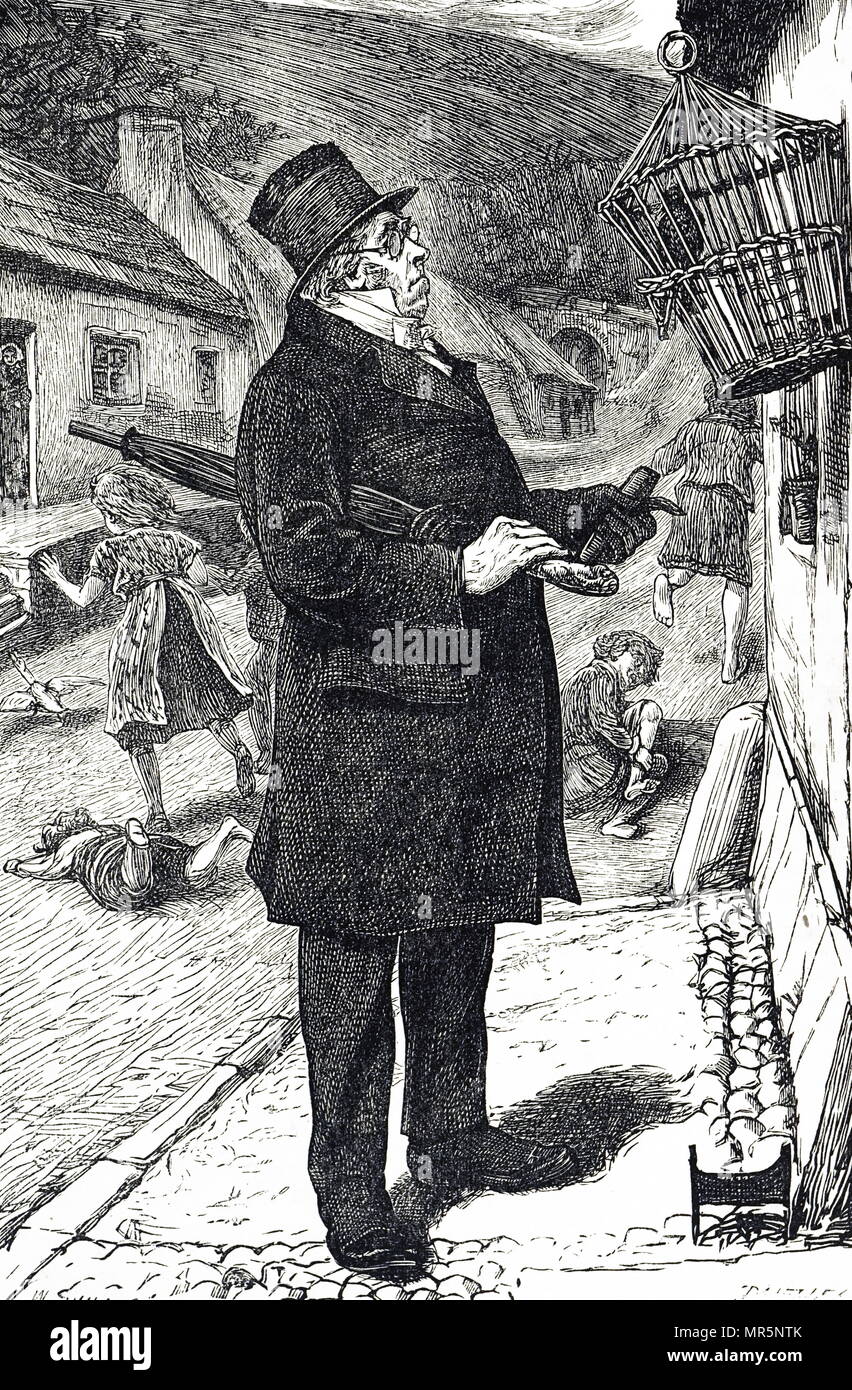 Cartoon depicting a top-hatted man outraged by a pet starling ...