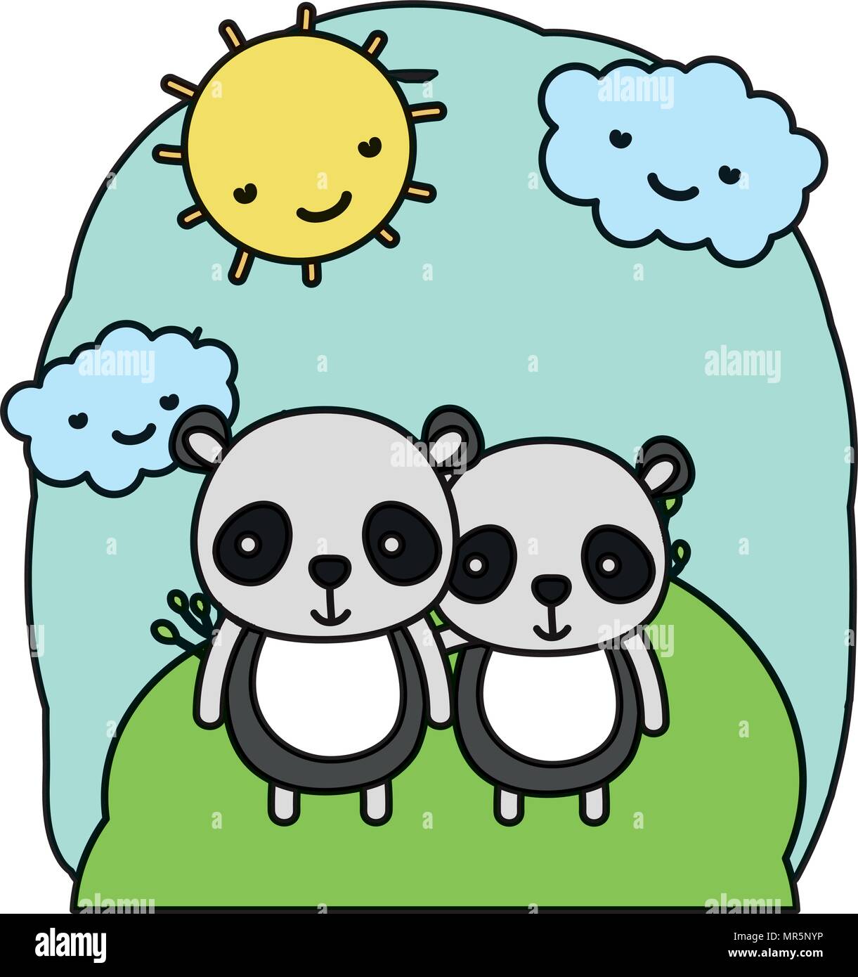 color couple panda together animal in the landscape Stock Vector Image ...