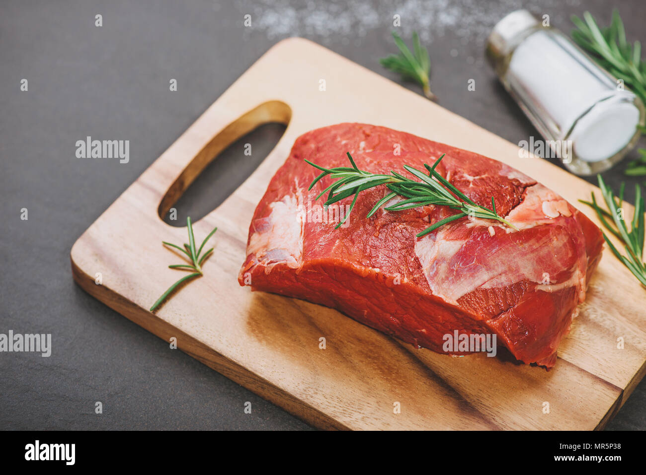 Raw beef cooking with ingredients. Top view with copy space Stock Photo ...