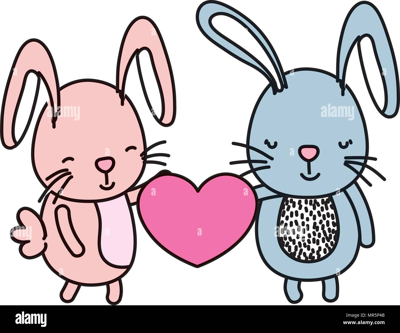color couple rabbit with cute heart in their hands Stock Vector Image ...