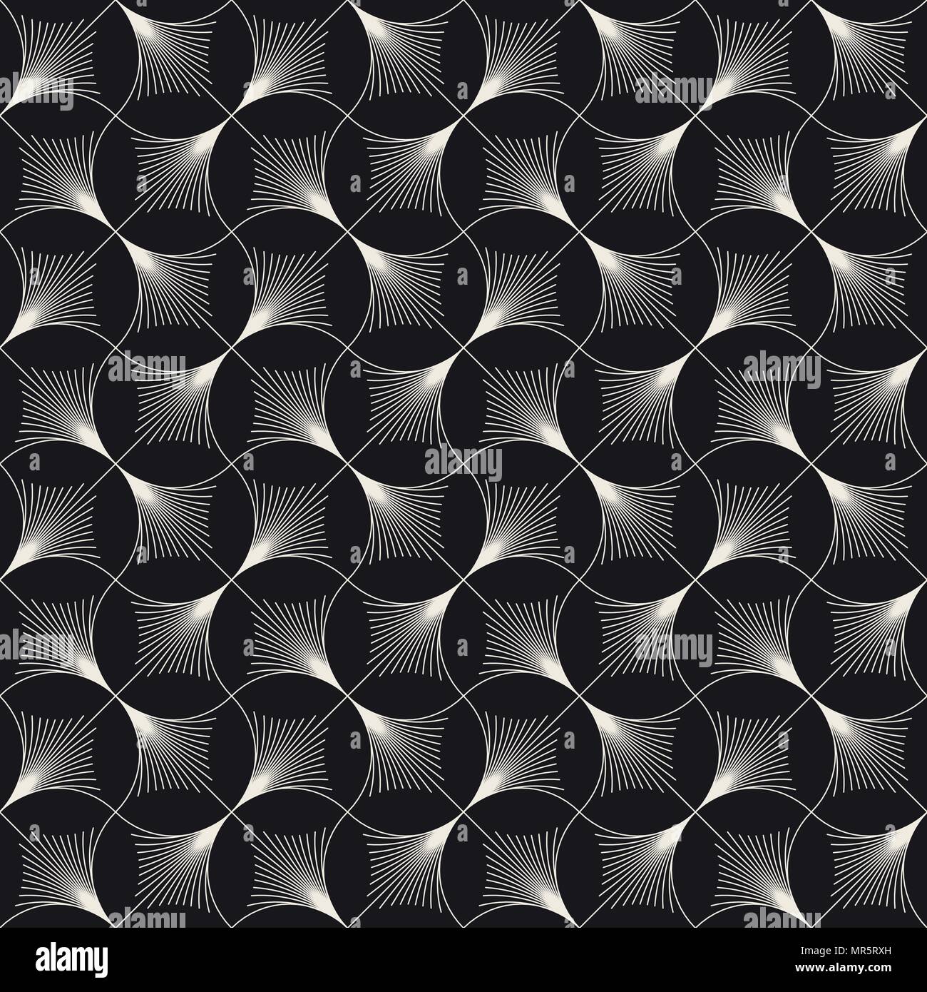 Vector Seamless Vintage Pattern Of Overlapping Arcs In Art Deco Style