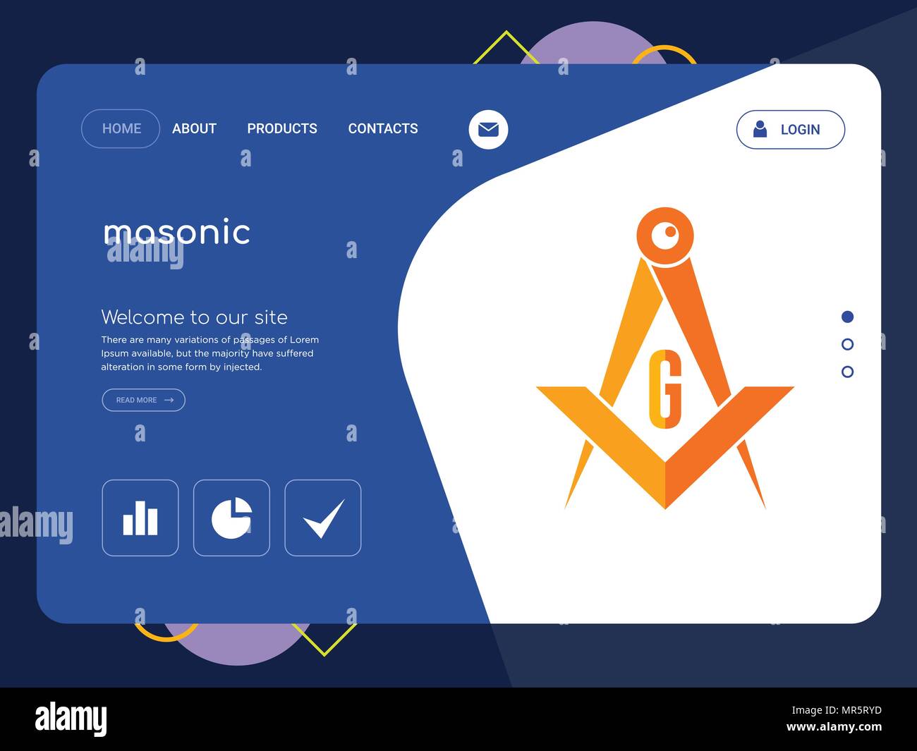 Quality One Page masonic Website Template Vector Eps, Modern Web Design with flat UI elements ...