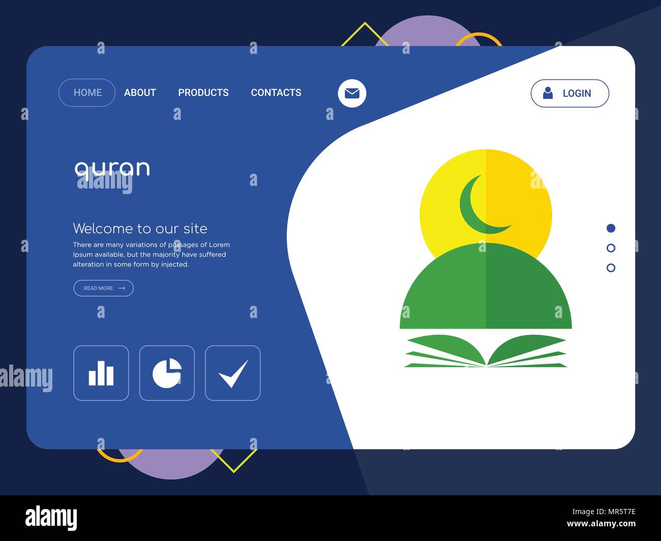 Quality One Page quran Website Template Vector Eps, Modern Web Design with flat UI elements and ...