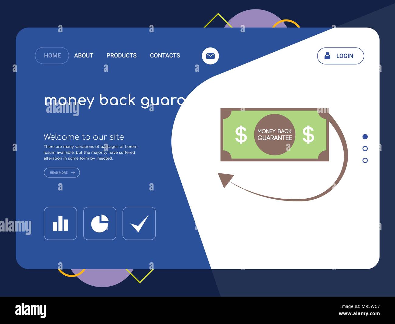 Quality One Page money back guarantee Website Template Vector Eps ...