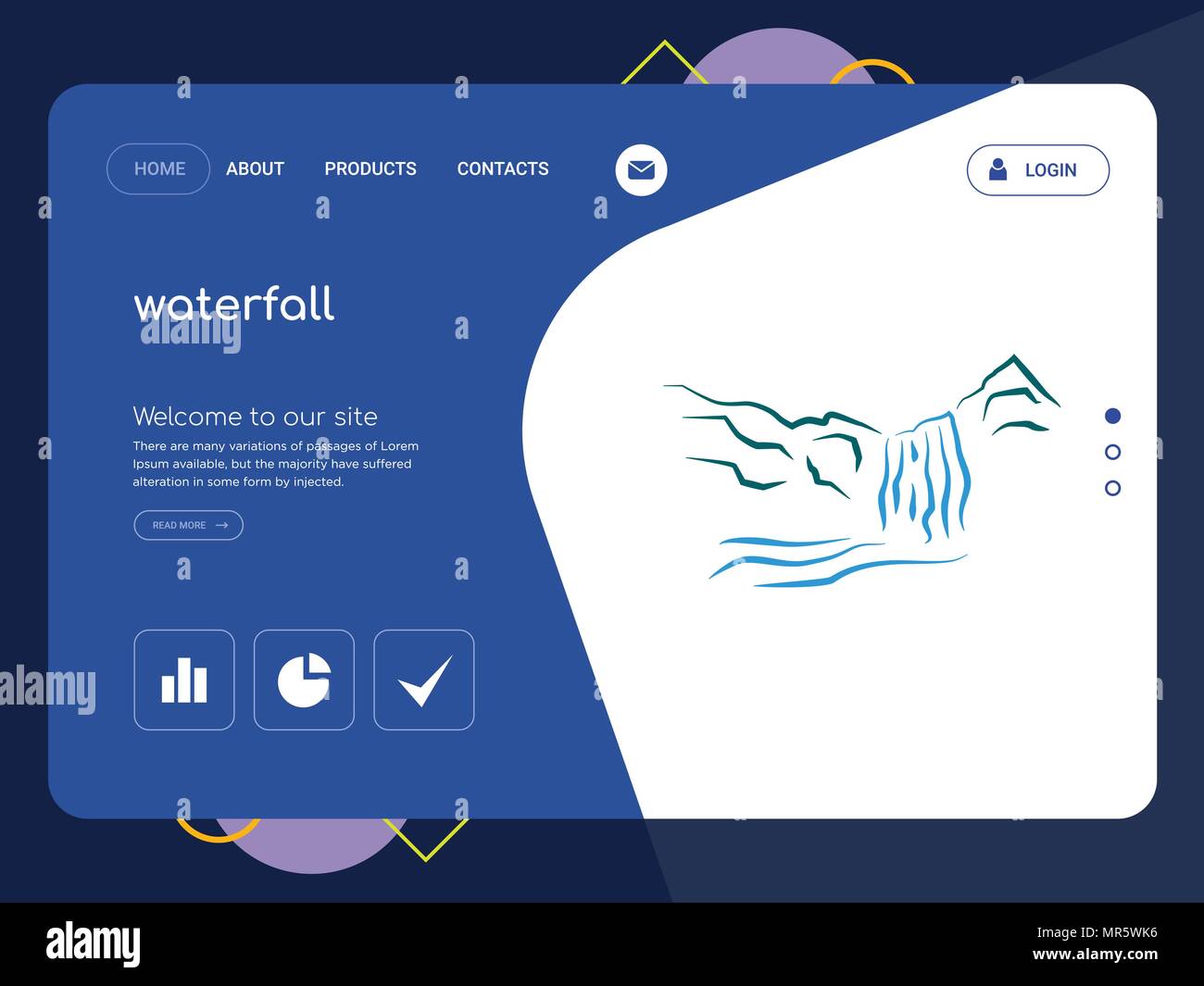 Quality One Page waterfall Website Template Vector Eps, Modern Web Design with flat UI elements ...