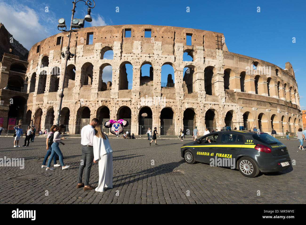 Rome Coliseum scene, tourists walking and visiting the roman ...