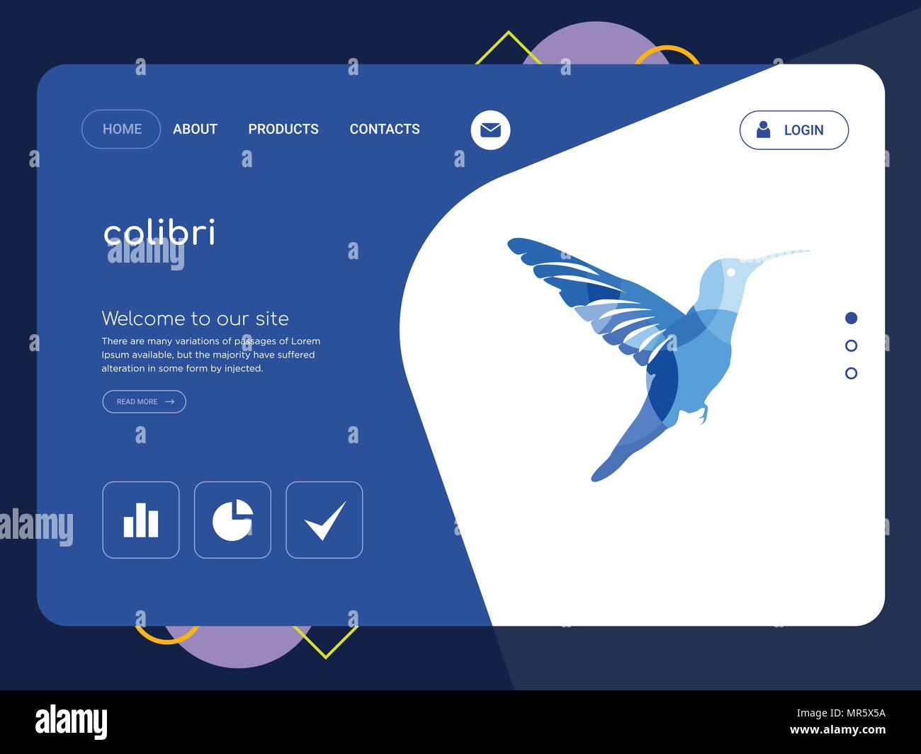 Quality One Page colibri Website Template Vector Eps, Modern Web Design with flat UI elements ...