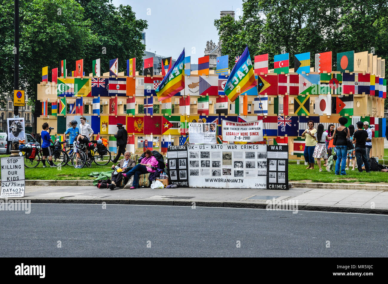 Anti war protest London, Parliament Square, started by activist Brian ...