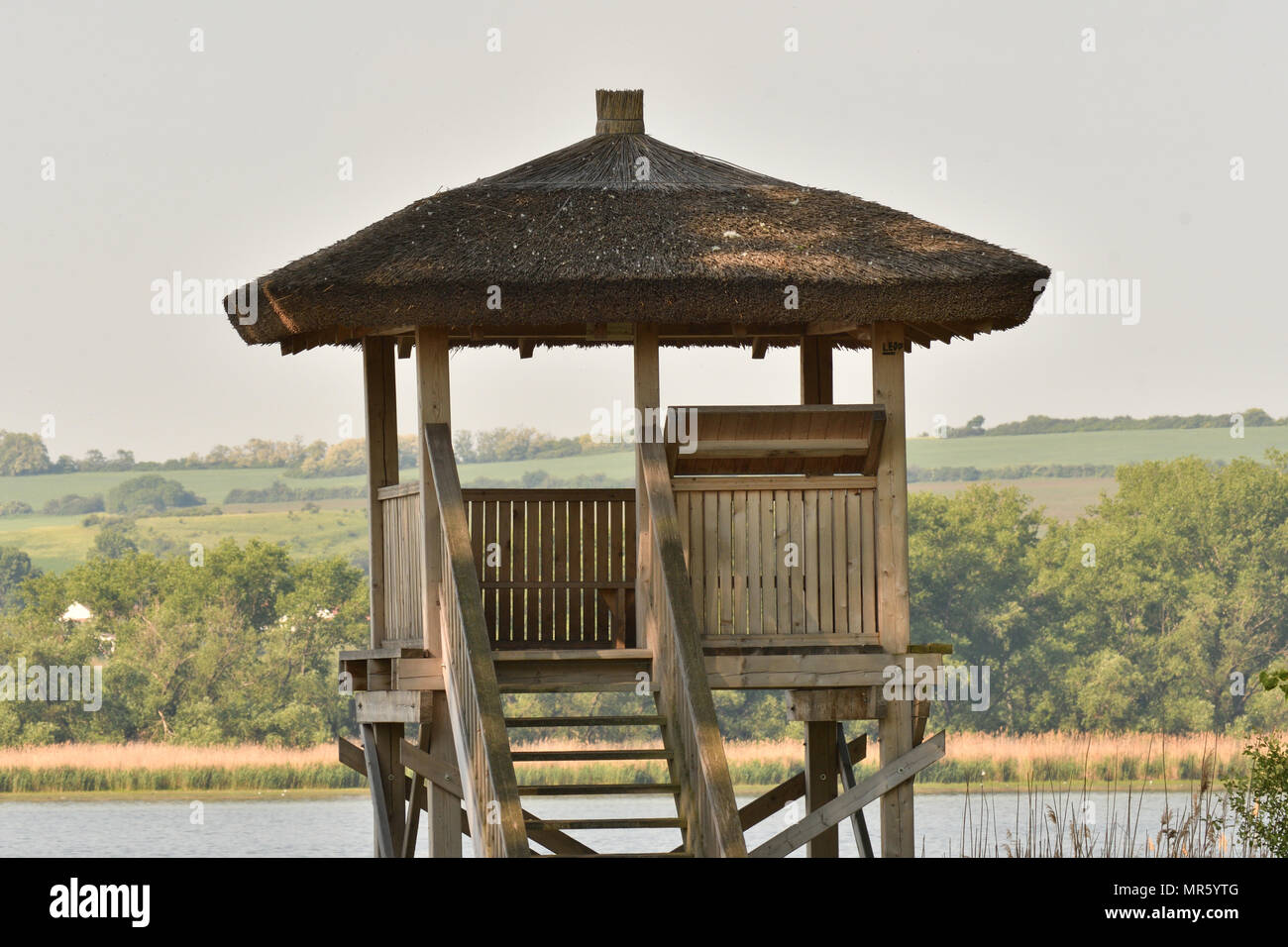 watching tower for birds and wild animals near the lake Stock Photo - Alamy