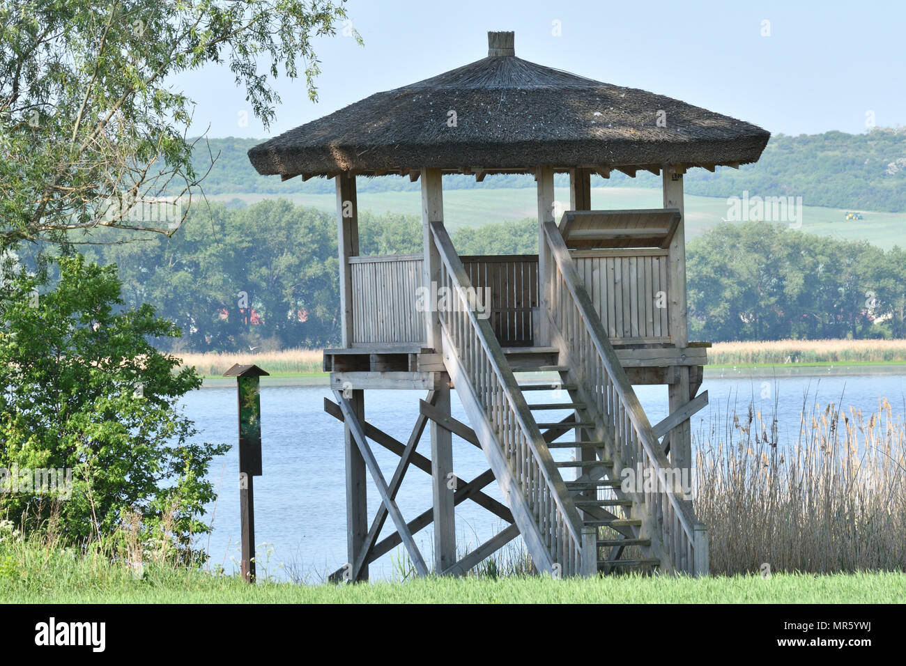 watching tower for birds and wild animals near the lake Stock Photo - Alamy