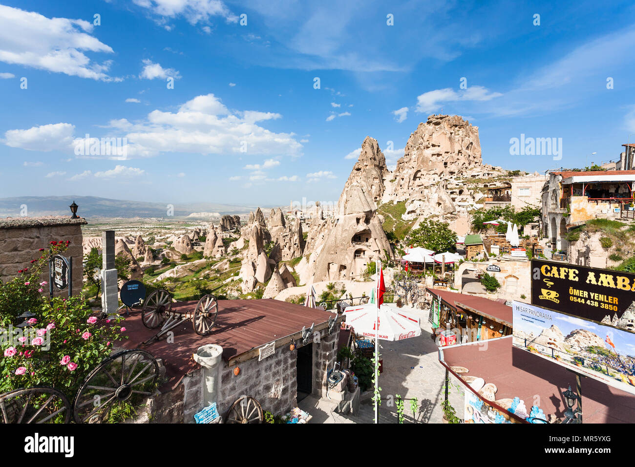 UCHISAR, TURKEY - MAY 4, 2018: viewpoint near rock-cut Uchisar castle ...