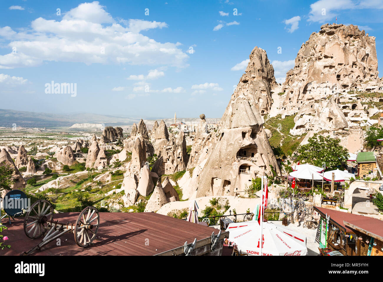 UCHISAR, TURKEY - MAY 4, 2018: observation deck near rock-cut Uchisar ...