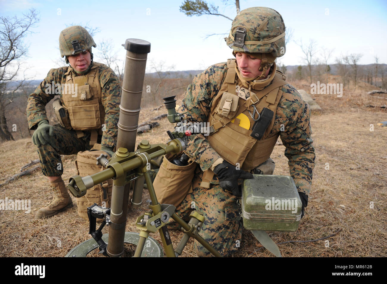 A mortar unit with the U.S. Marines Fox Company, 2nd Battalion, 24th ...