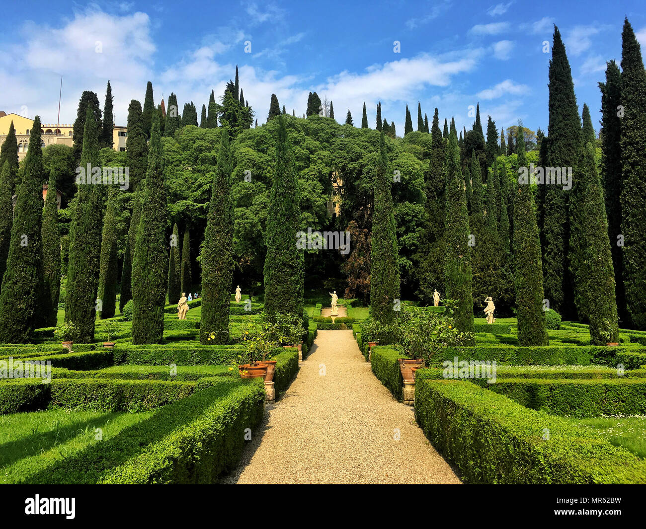 Verona, Italy - 9 May,2018: The Giusti Palace and Garden are located a ...
