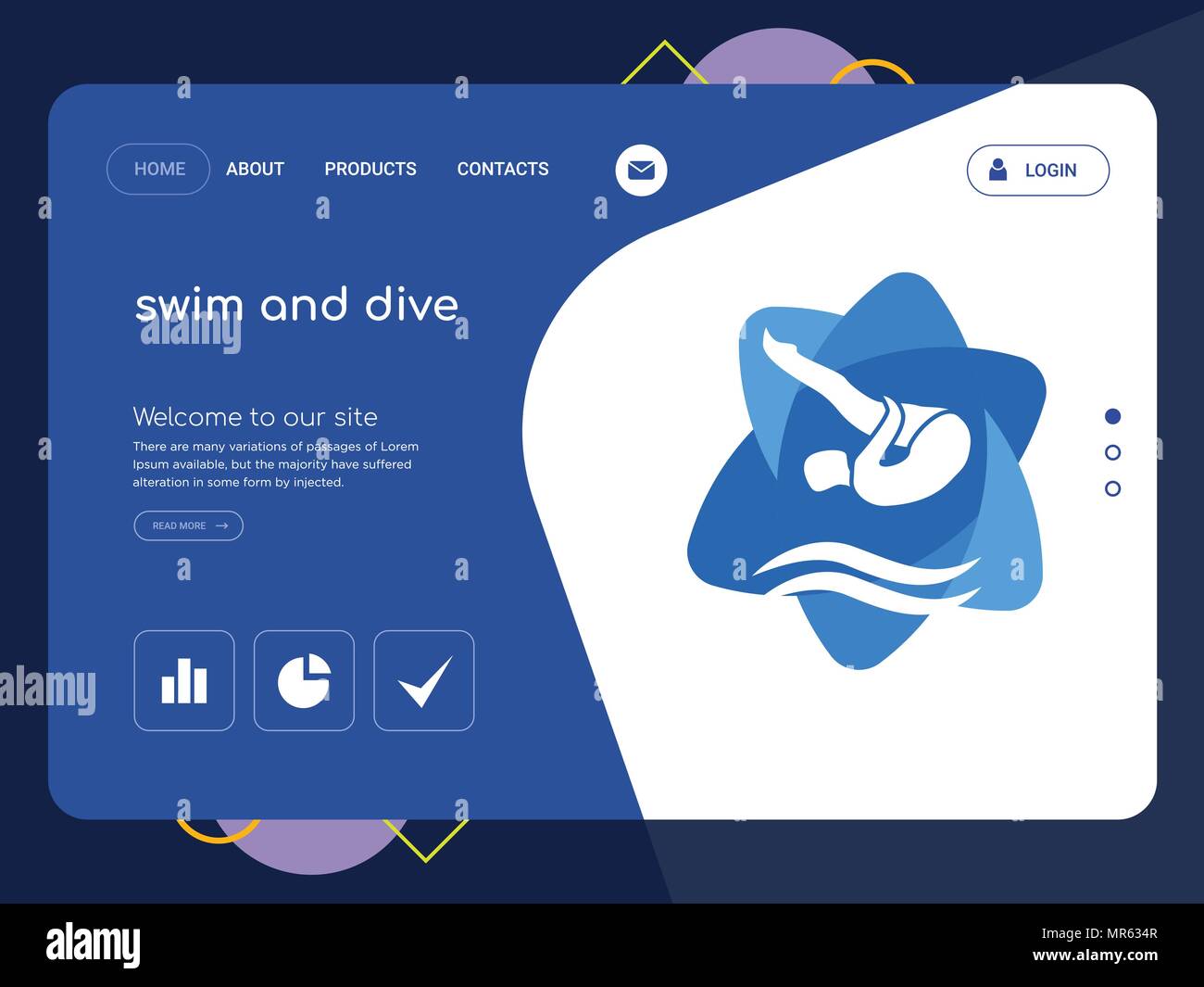 Quality One Page swim and dive Website Template Vector Eps, Modern Web ...