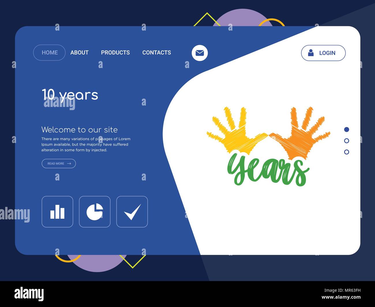 Quality One Page 10 years Website Template Vector Eps, Modern Web Design with flat UI elements ...