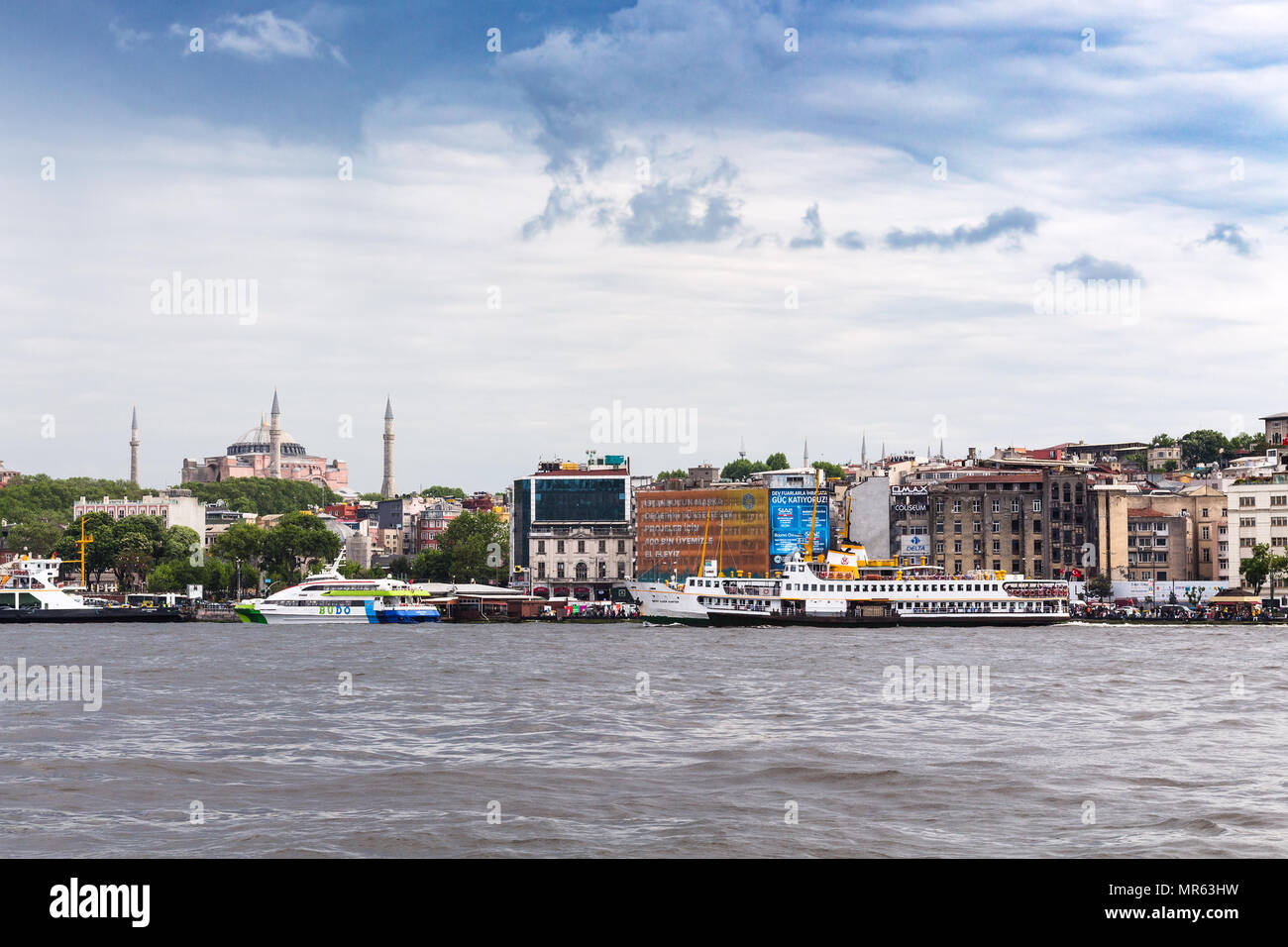 ISTANBUL, TURKEY - MAY 11, 2018: excursion ships near waterfront of ...
