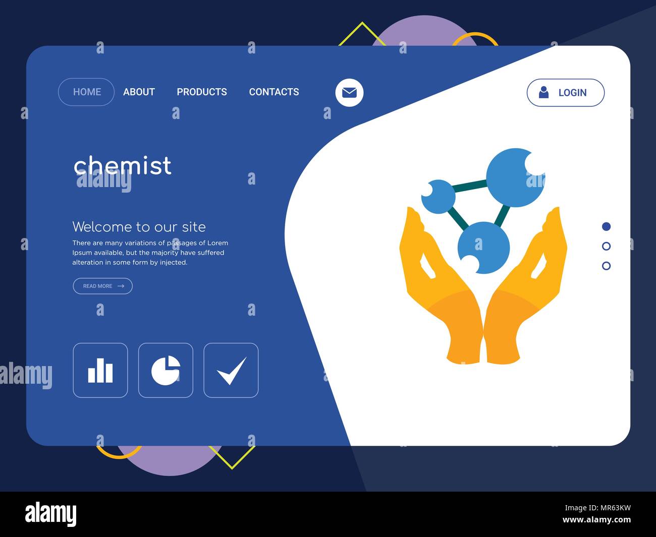 Quality One Page chemist Website Template Vector Eps, Modern Web Design with flat UI elements ...