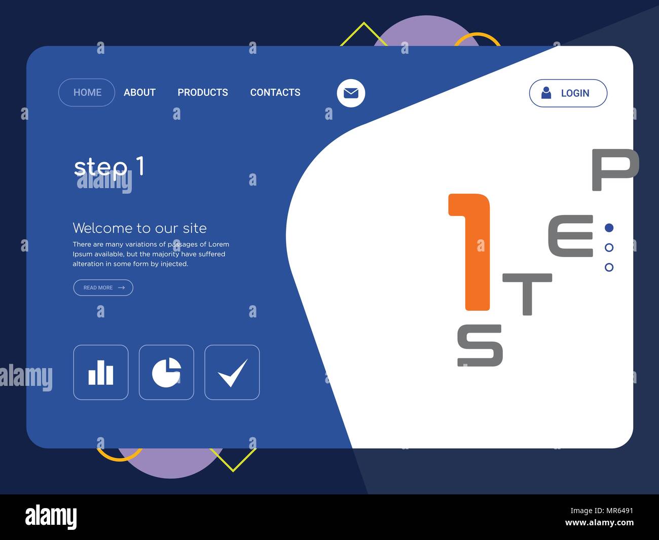 Quality One Page step 1 Website Template Vector Eps, Modern Web Design ...