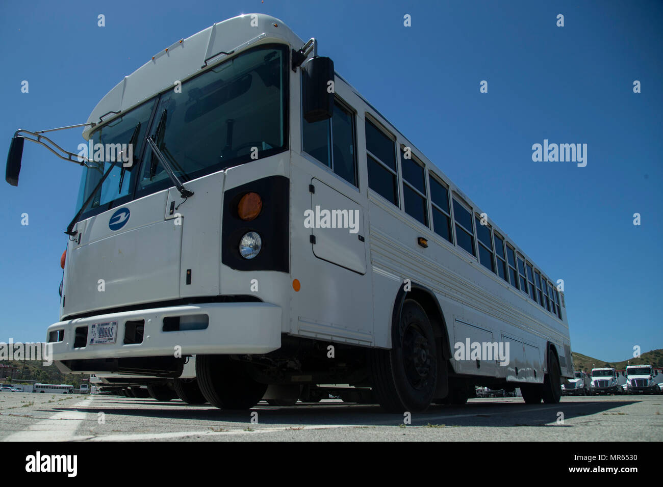 Buses are parked at the motor pool on Camp Pendleton, Calif., May 19 ...